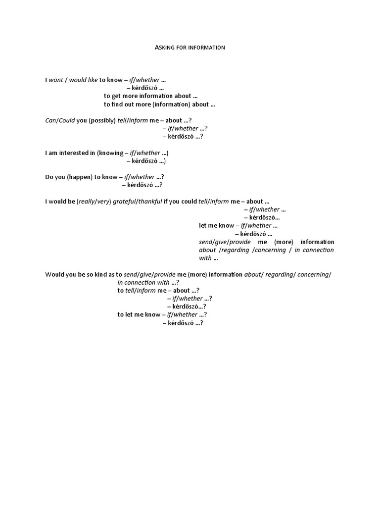 Information Request Phrases | PDF