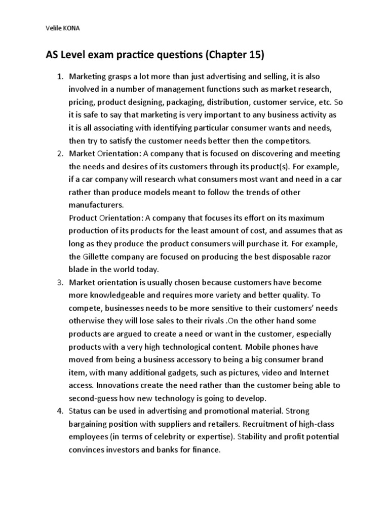 AS Level Exam Practice Questions-Chapter 16 | PDF | Brand | Marketing