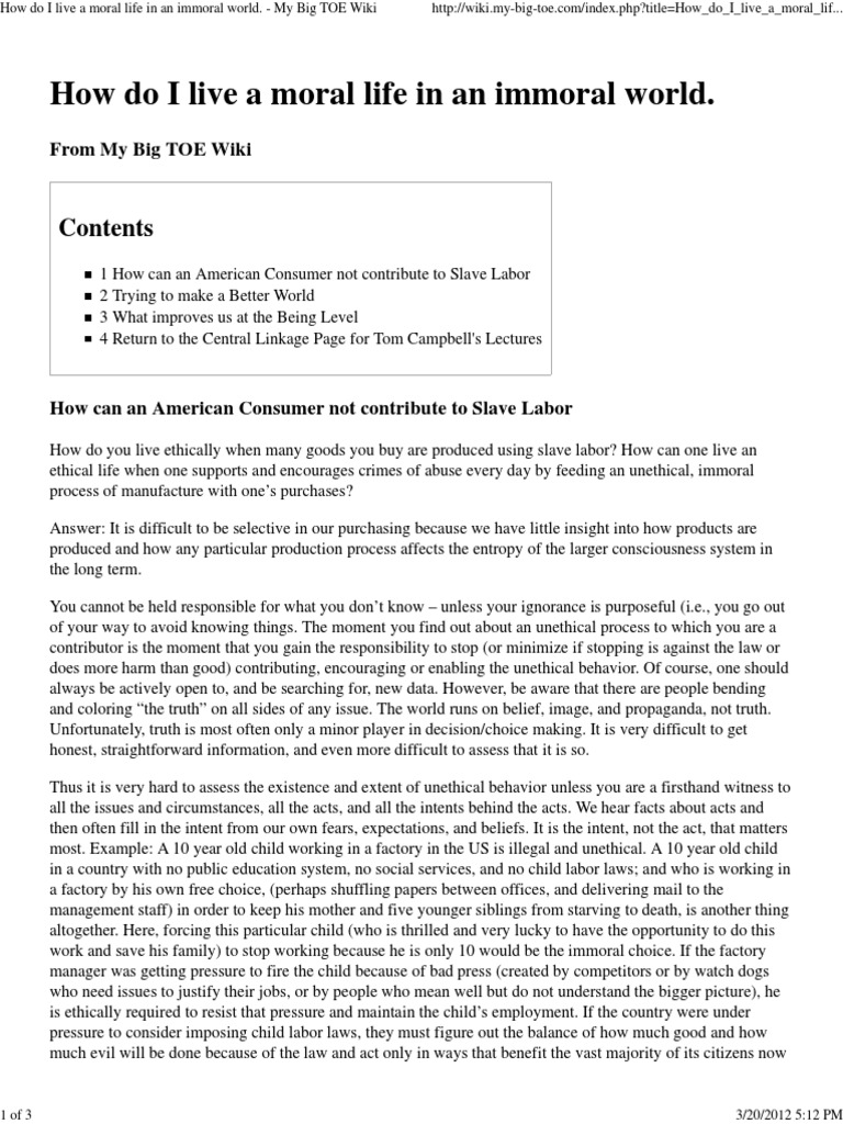 How Do I Live A Moral Life in An Immoral World.: From My Big TOE Wiki ...