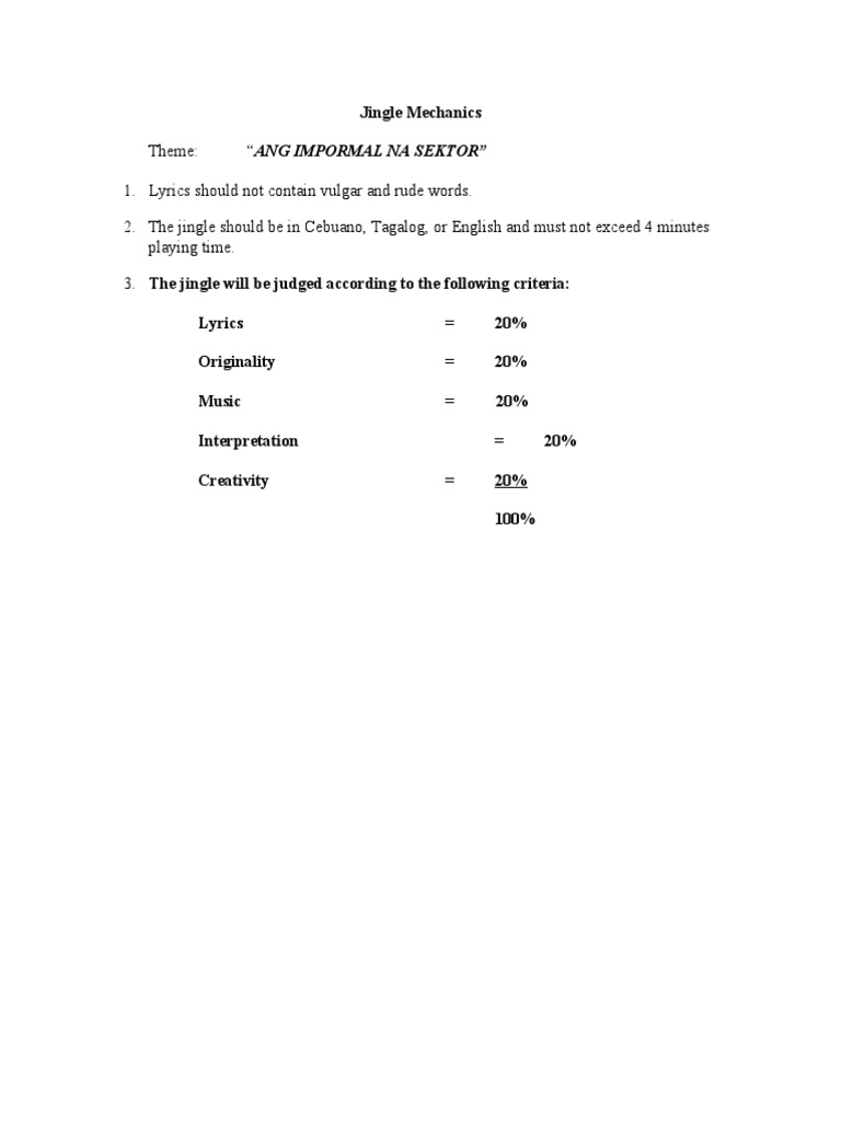 Jingle Contest Mechanics and Criteria | PDF