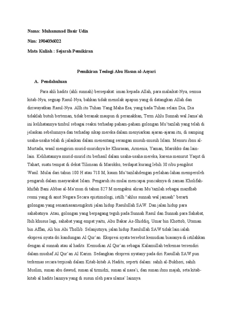 Muhammad Basir Udin - Teologi Abu Hasan Al-As'Ariyah | PDF | Agama ...