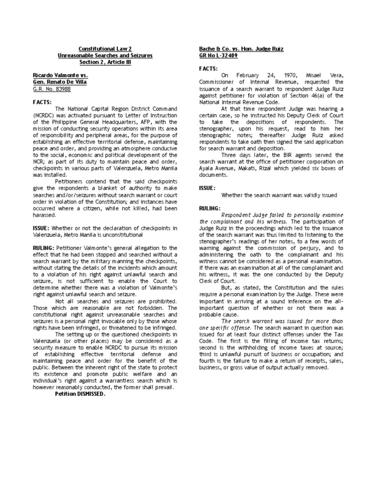 Search and Seizures Cases | PDF | Search And Seizure | Search Warrant