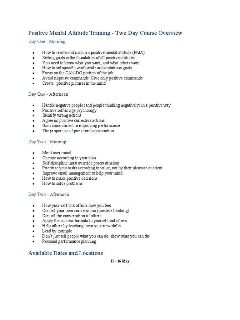 Positive Mental Attitude Training | PDF