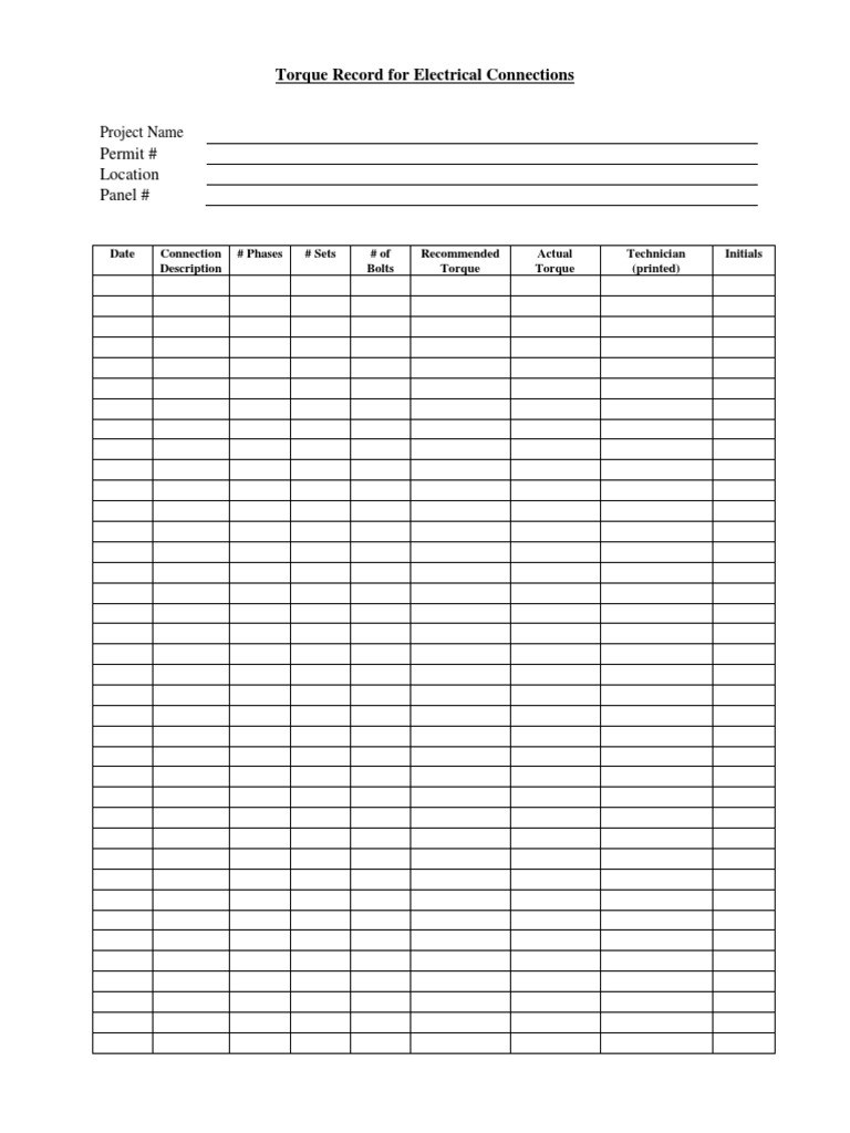Torque Record For Electrical Connections PDF | PDF | Science & Mathematics