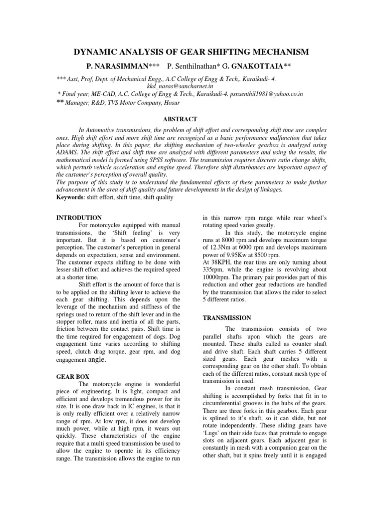 Dynamic Analysis of Gear Shifting Mechanism | PDF | Transmission ...