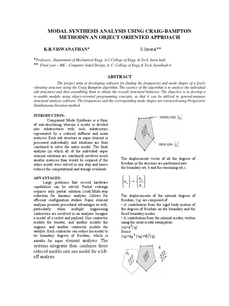 Modal Synthesis Analysis Using Craig-Bampton Methodin An Object Oriented Approach | PDF | Matrix ...