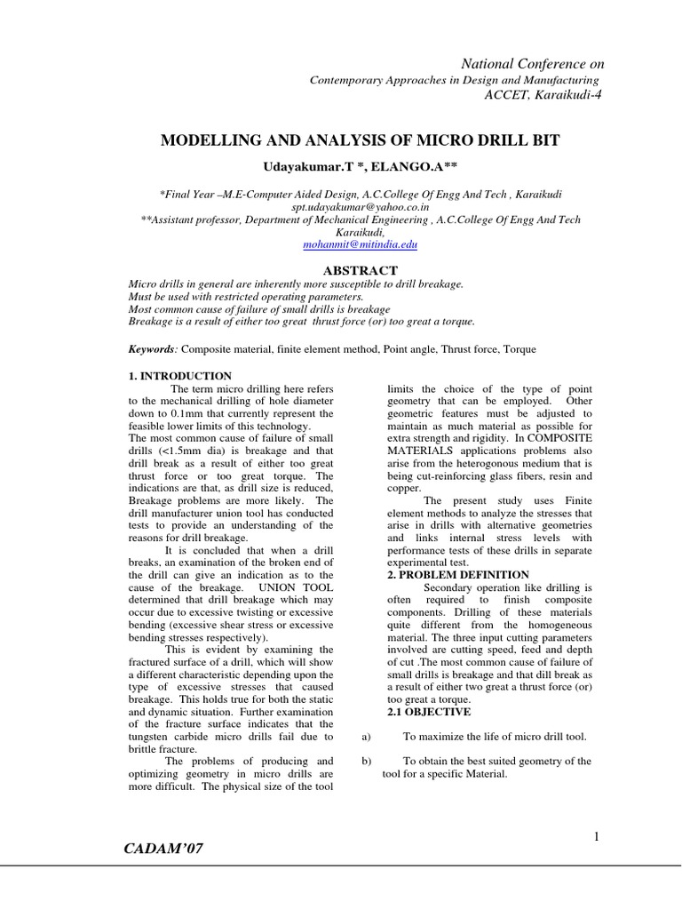 Micro Drill Bit Modeling & Analysis | PDF | Wear | Structural Analysis