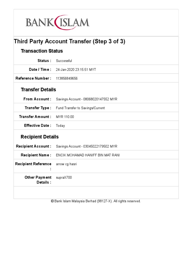 Third Party Account Transfer (Step 3 of 3) : Transaction Status | PDF ...