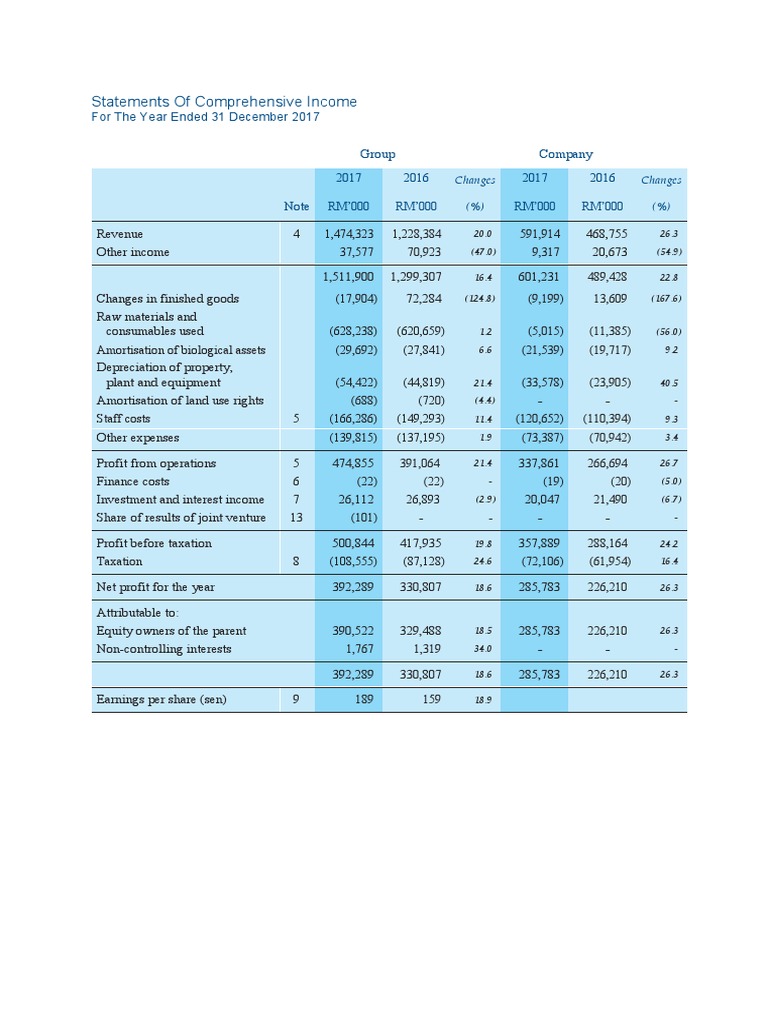 Statements of Comprehensive Income | PDF | Equity (Finance) | Balance Sheet