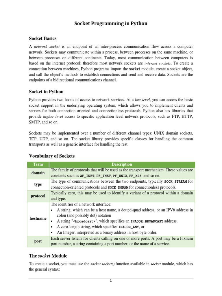 Socket Programming in Python PDF | PDF | Network Socket | Port (Computer Networking)