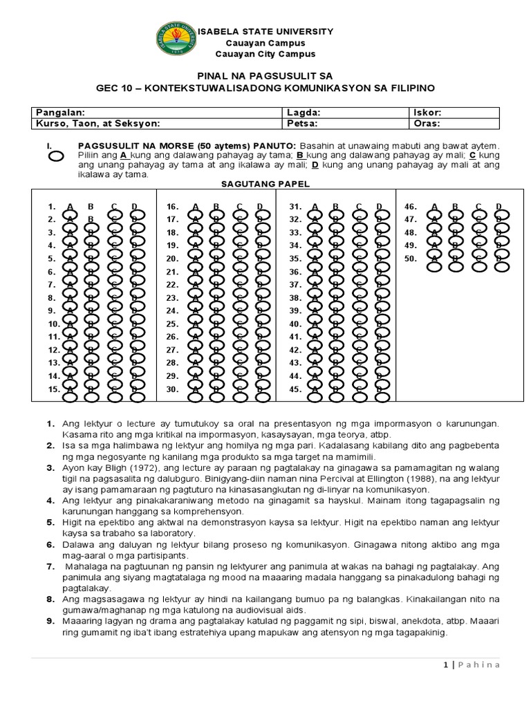 Final Exam - Gec 10 - Sy 19-20 | PDF