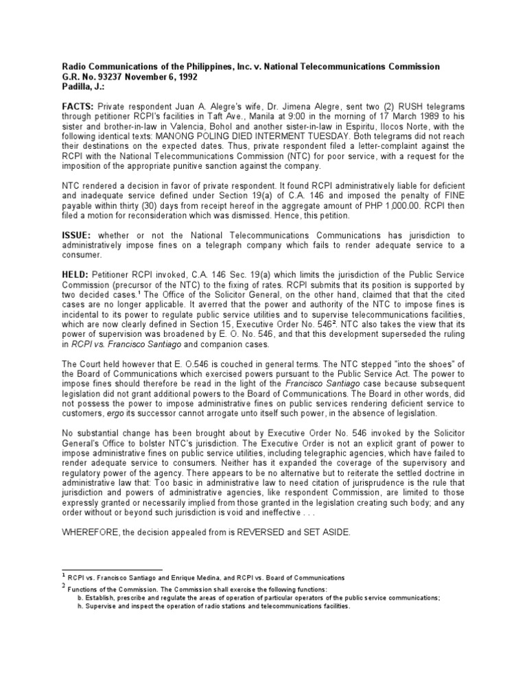 RCPI v. NTC | PDF | Administrative Law | Jurisdiction