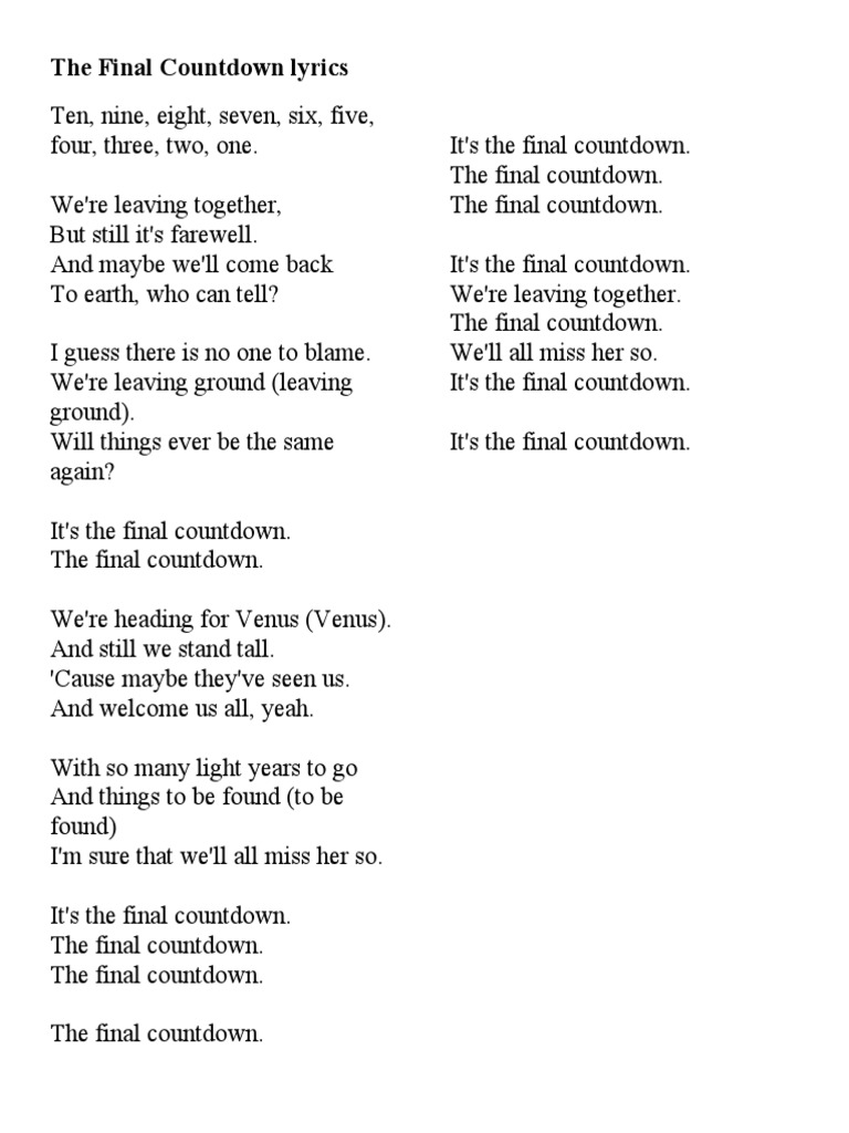 19 11 29 - Europe - The Final Countdown Lyrics | PDF