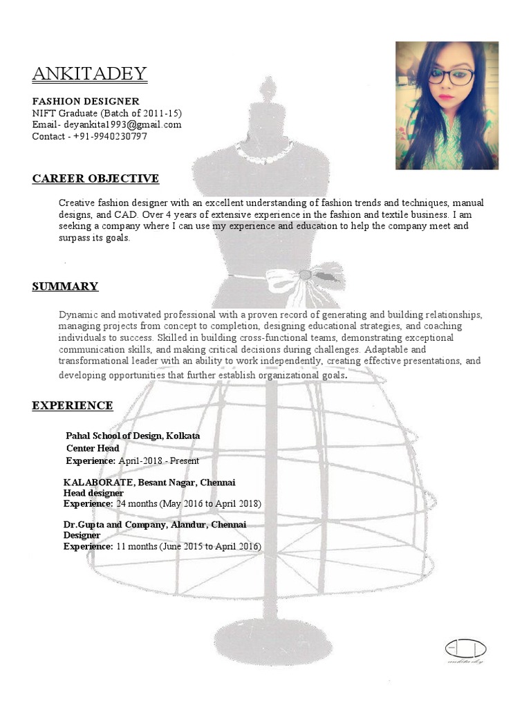 Ankita DEY: Career Objective | PDF | Fashion Design | Fashion
