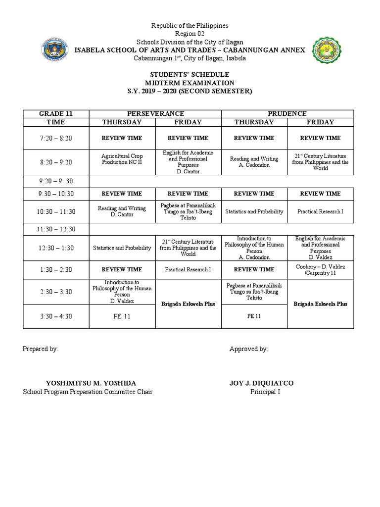 2nd Semester Midterm Exam Schedule | PDF | Academic Term | Academia