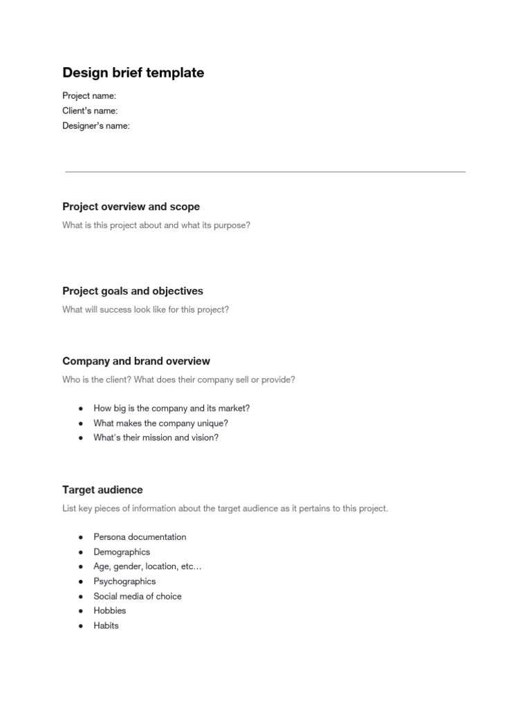 Design Brief Template: Project Overview and Scope | PDF