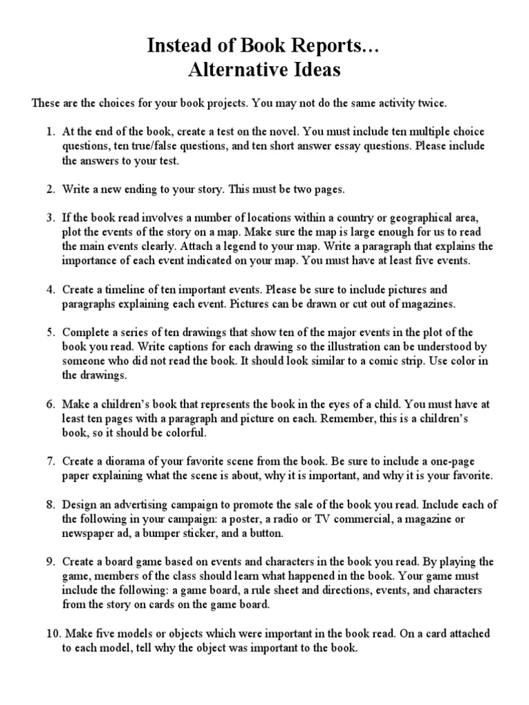 Instead of Book Reports... Alternative Ideas | PDF | Newspapers | Books