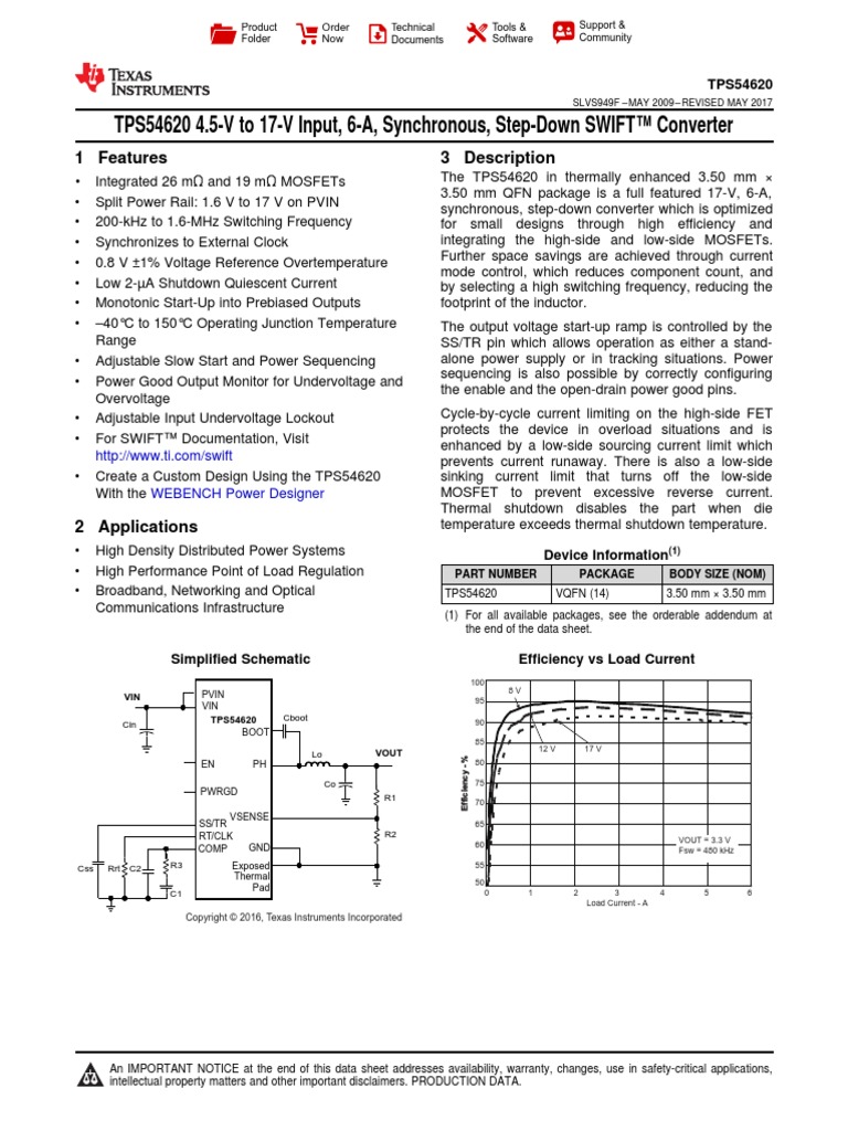 TPS54620 4.5-V To 17-V Input, 6-A, Synchronous, Step-Down SWIFT™ Converter | PDF | Electrostatic ...