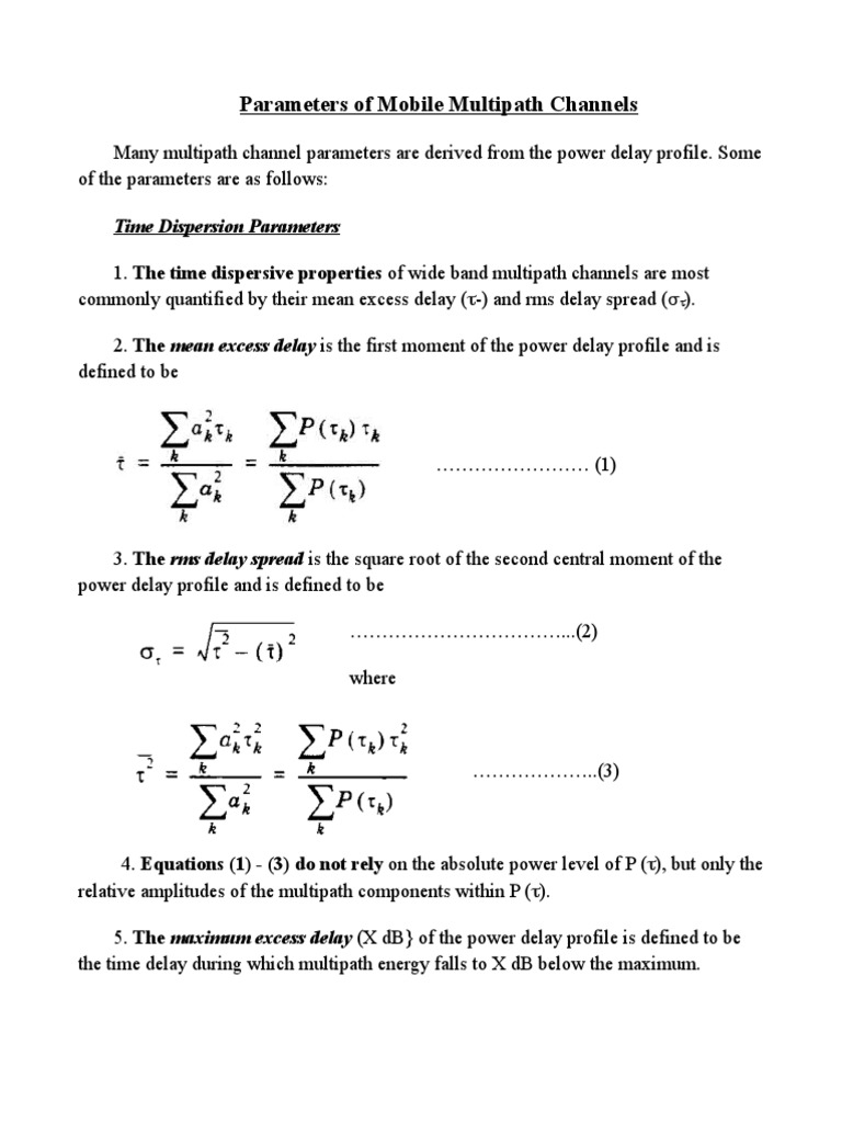 Parameters of Mobile Multipath Channels | PDF | Bandwidth (Signal ...