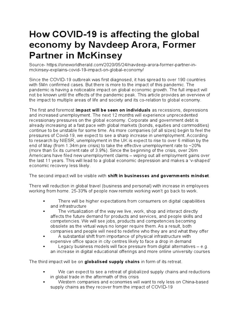 How COVID-19 Is Affecting The Global Economy by Navdeep Arora | PDF