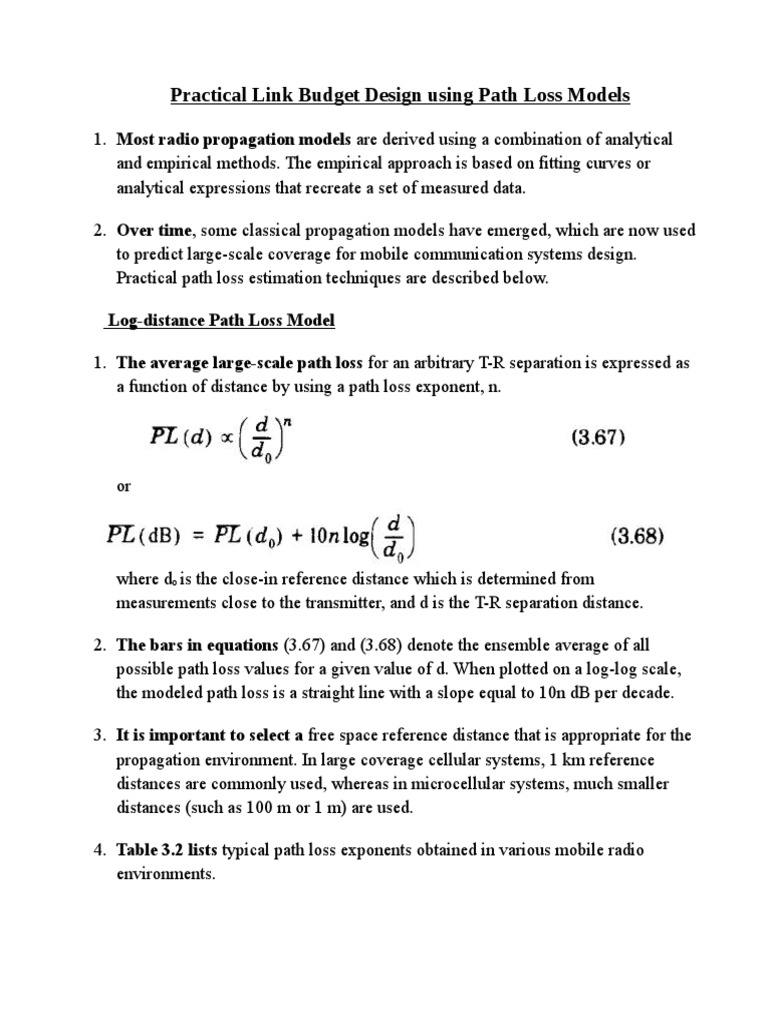 Practical Link Budget Design Using Path Loss Models | PDF | Normal ...