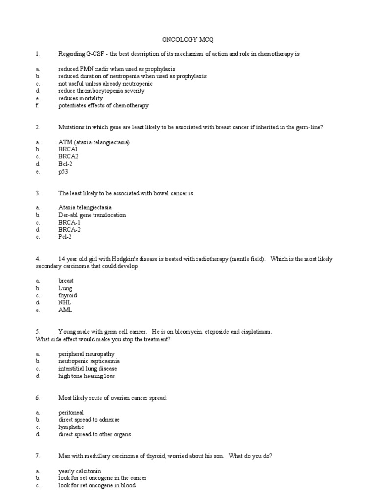 Oncology MCQ | PDF | Breast Cancer | Cancer