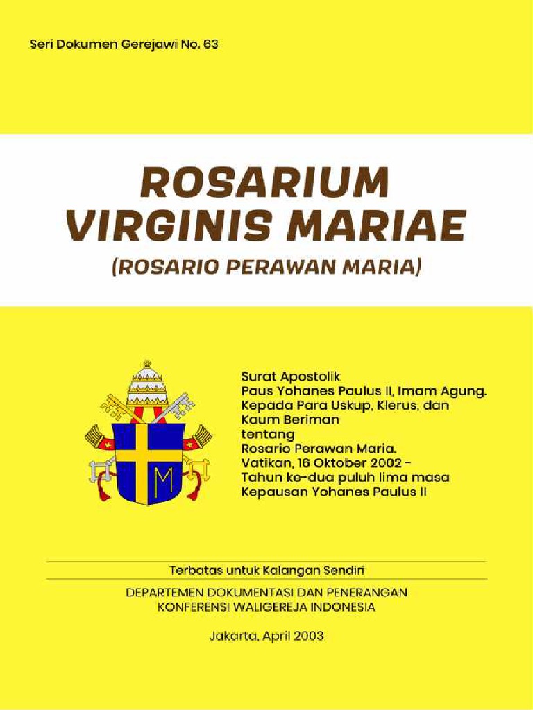 Seri Dokumen Gerejawi No 63 Rosarium Virginis Mariae (Rosarium Perawan Maria) | PDF
