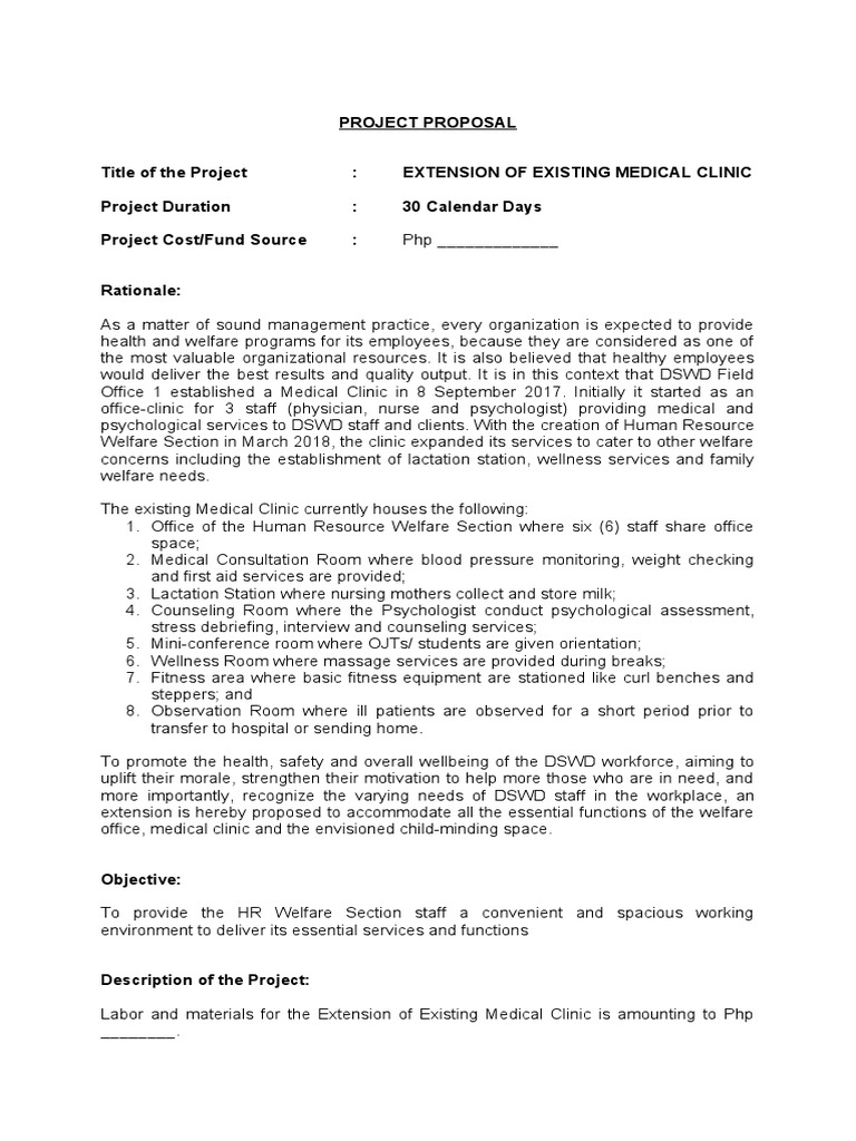 PROJECT PROPOSAL Extension of Clinic | PDF | Psychologist | Human ...