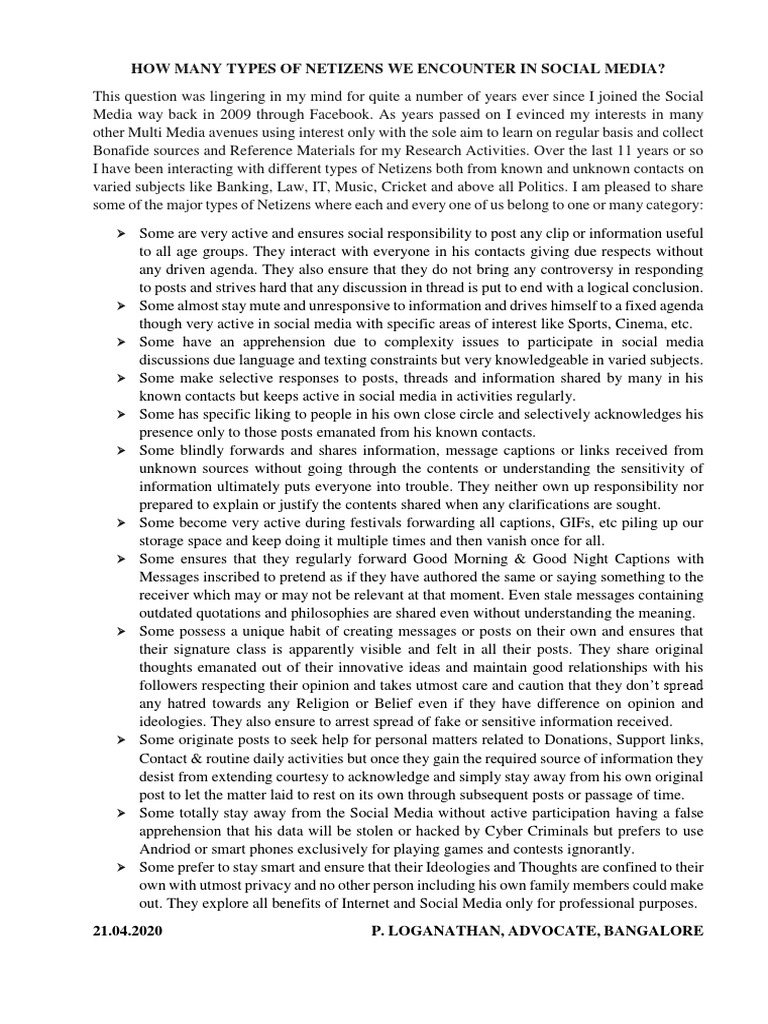 Types of Netizens | PDF | Social Media | Popular Culture & Media Studies