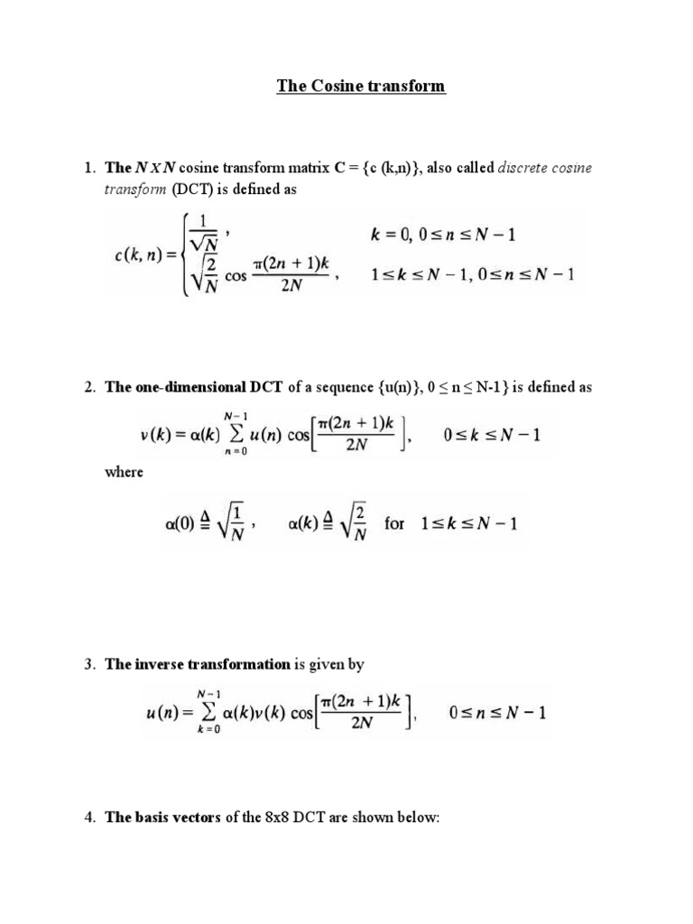 The Cosine Transform: Transform (DCT) Is Defined As | PDF | Teaching ...
