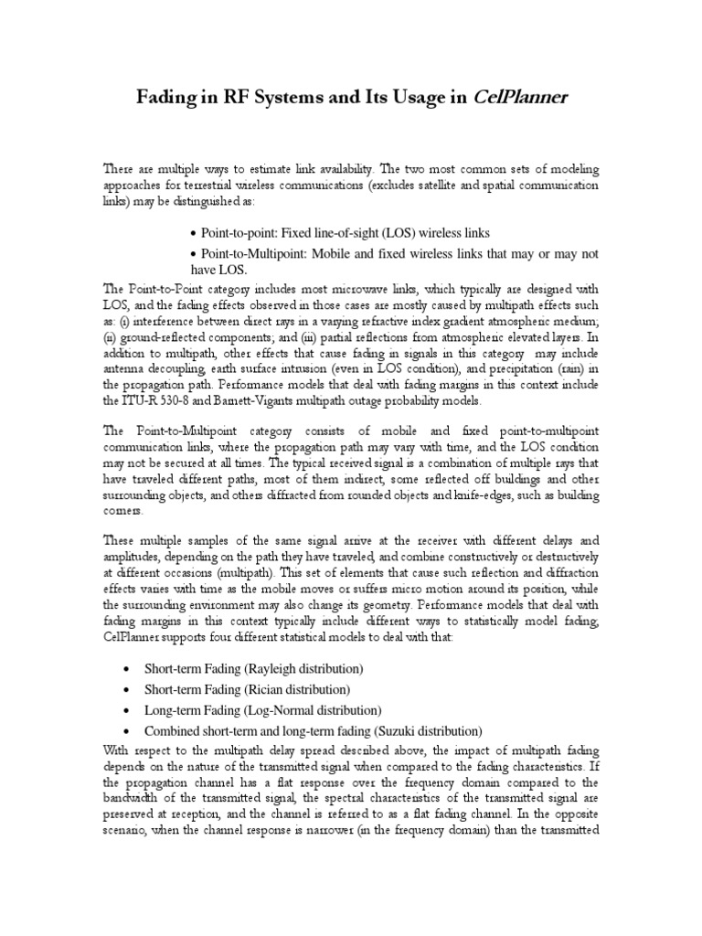 Fading Details in CelPlanner | PDF | Decibel | Telecommunications
