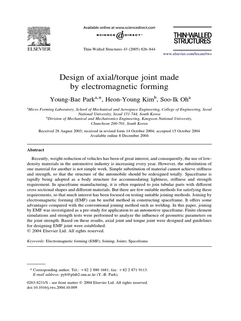Design of Axial Torque Joint Made by Electromagnetic Forming PDF | PDF ...