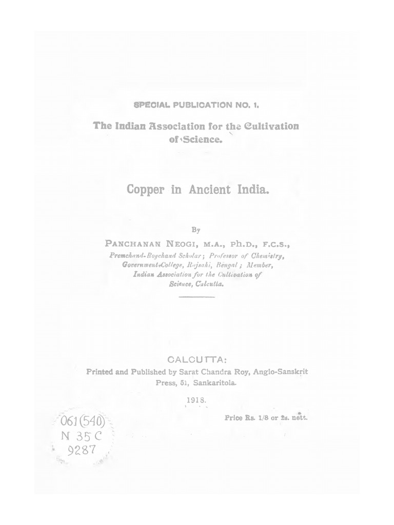 Copper in Ancient India: A Study of the Extent of Copper Metallurgy and ...