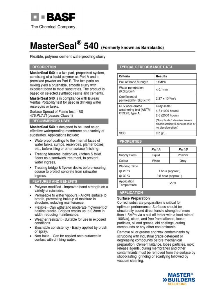 BASF Masterseal 540 PDF | PDF | Concrete | Water