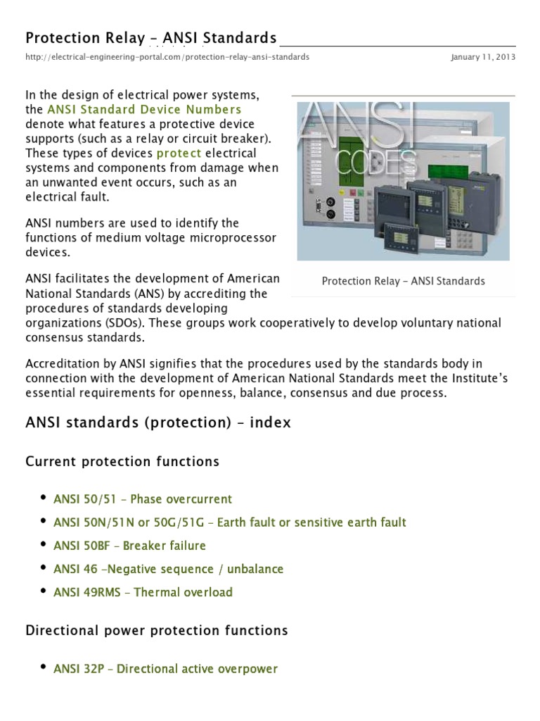 ANSI Standards for Protection Relays | PDF | Electric Motor | Relay