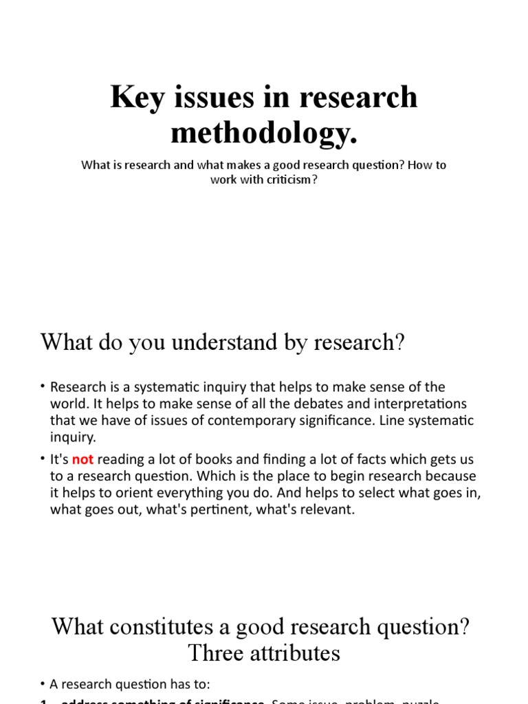 Key Issues in Research Methodology | PDF | Question | Academic ...
