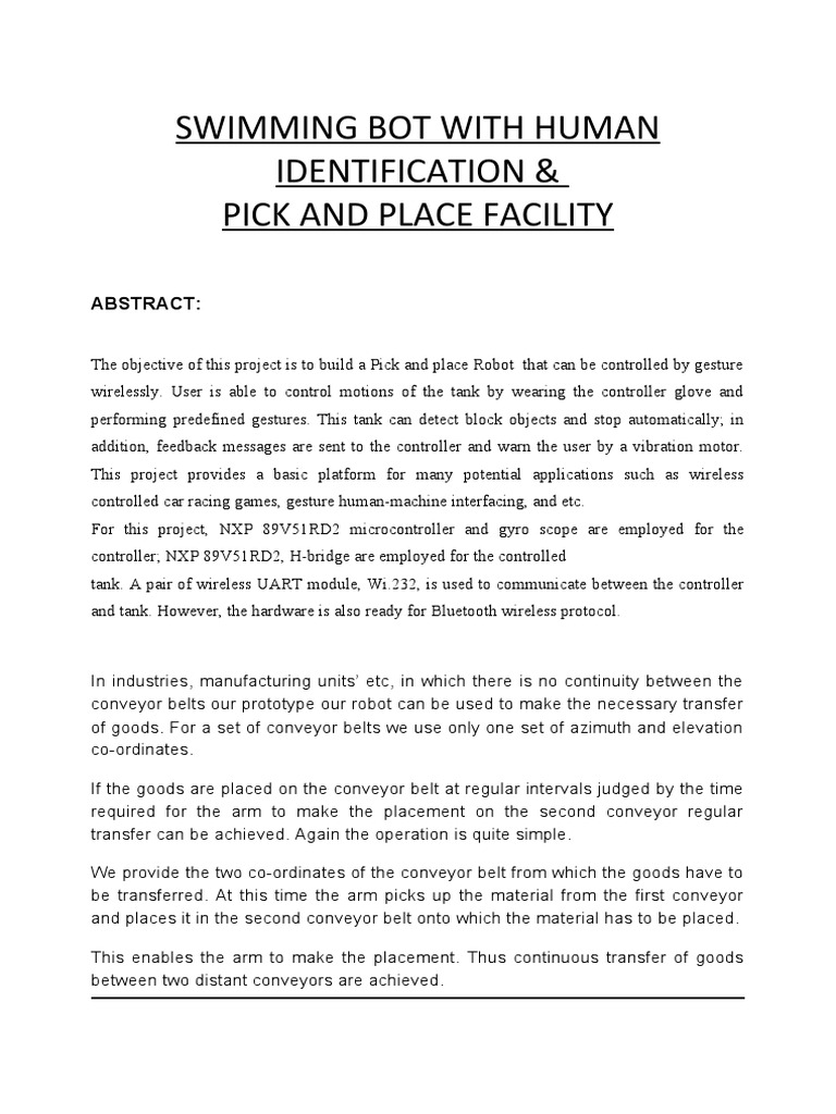RF Operated Swimming Bot With Pick & Place Facility | PDF | Electric ...