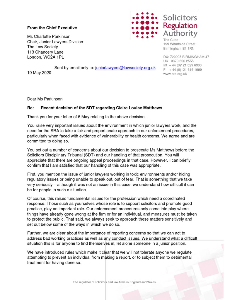 SRA Letter | PDF | Solicitor | Prosecutor