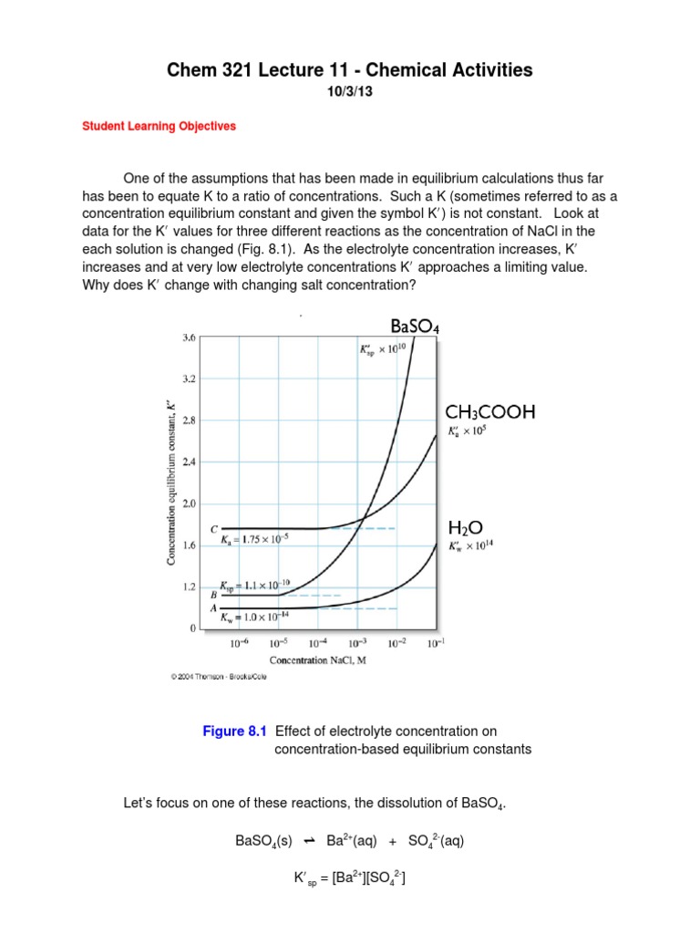 Chem 321 Lecture 11 - Chemical Activities: Student Learning Objectives ...