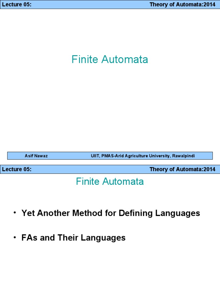 Finite Automata: Asif Nawaz UIIT, PMAS-Arid Agriculture University, Rawalpindi | PDF | Automata ...
