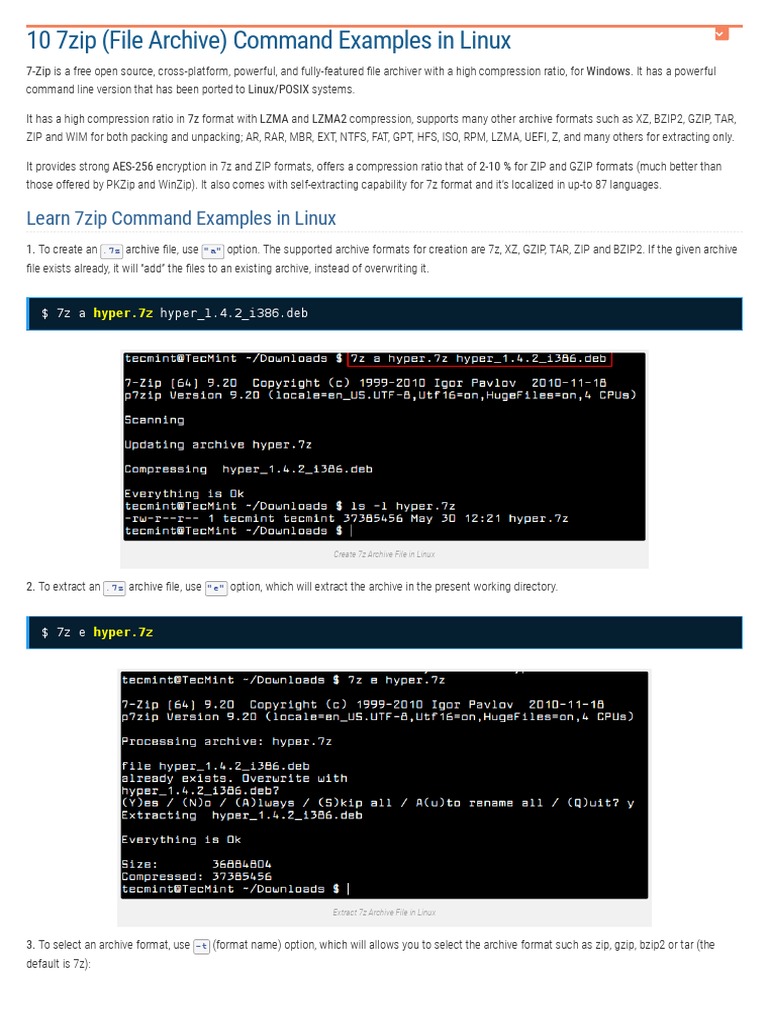 7zip Command | PDF | Zip (File Format) | Operating System Technology