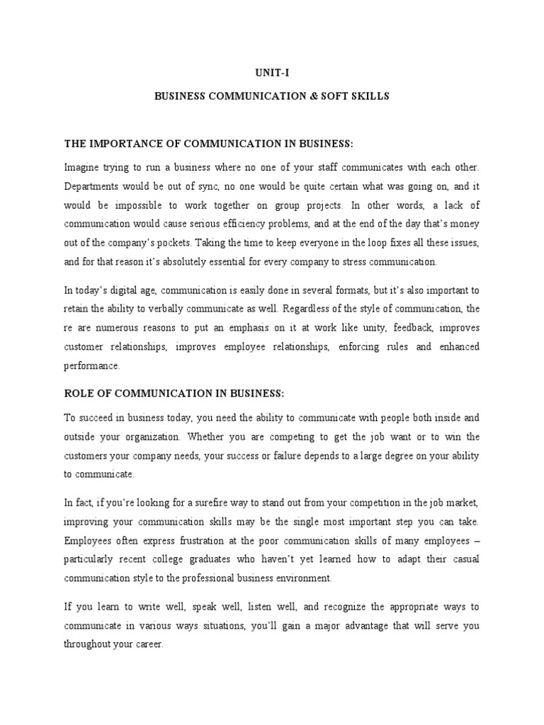 Unit-I Business Communication & Soft Skills | Download Free PDF ...