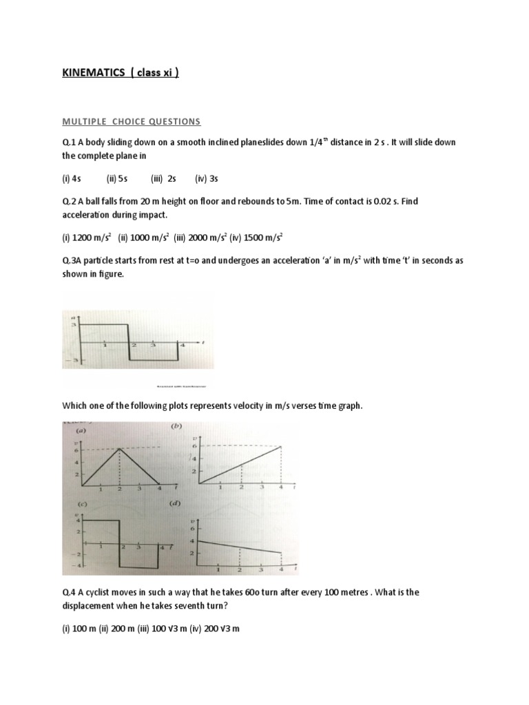 KINEMATICS (Class Xi) : Multiple Choice Questions | PDF | Acceleration ...