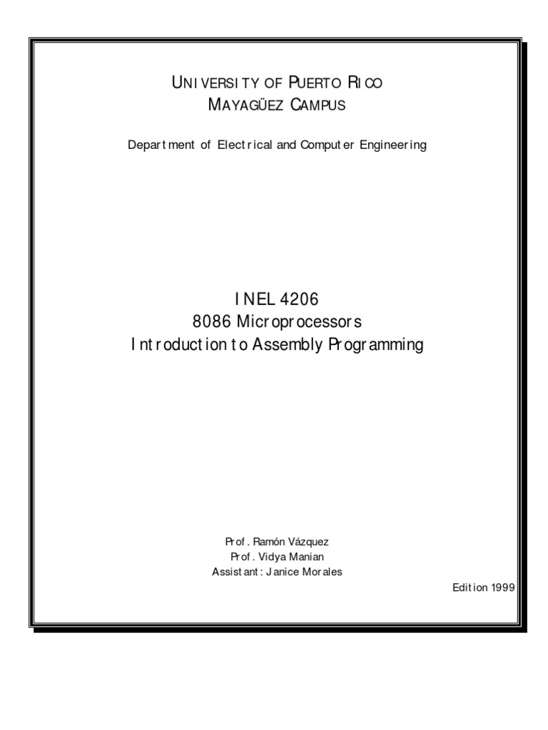 U P R M C: INEL 4206 8086 Microprocessors Introduction To Assembly Programming | PDF ...