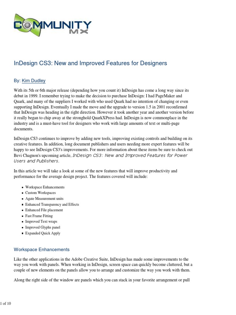 InDesign CS3: Key Features Overview | PDF | Adobe In Design | Menu ...