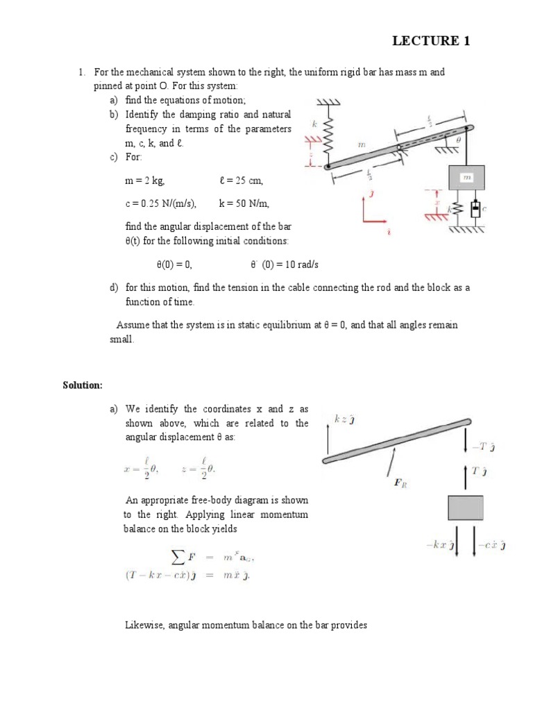 Lecture 1 Mechanical Vibrations | PDF | Equations Of Motion | Mass