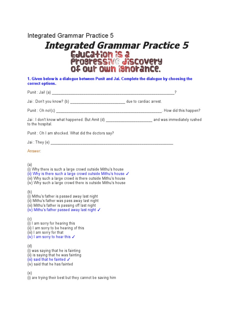 Integrated Grammar Practice 5 | PDF