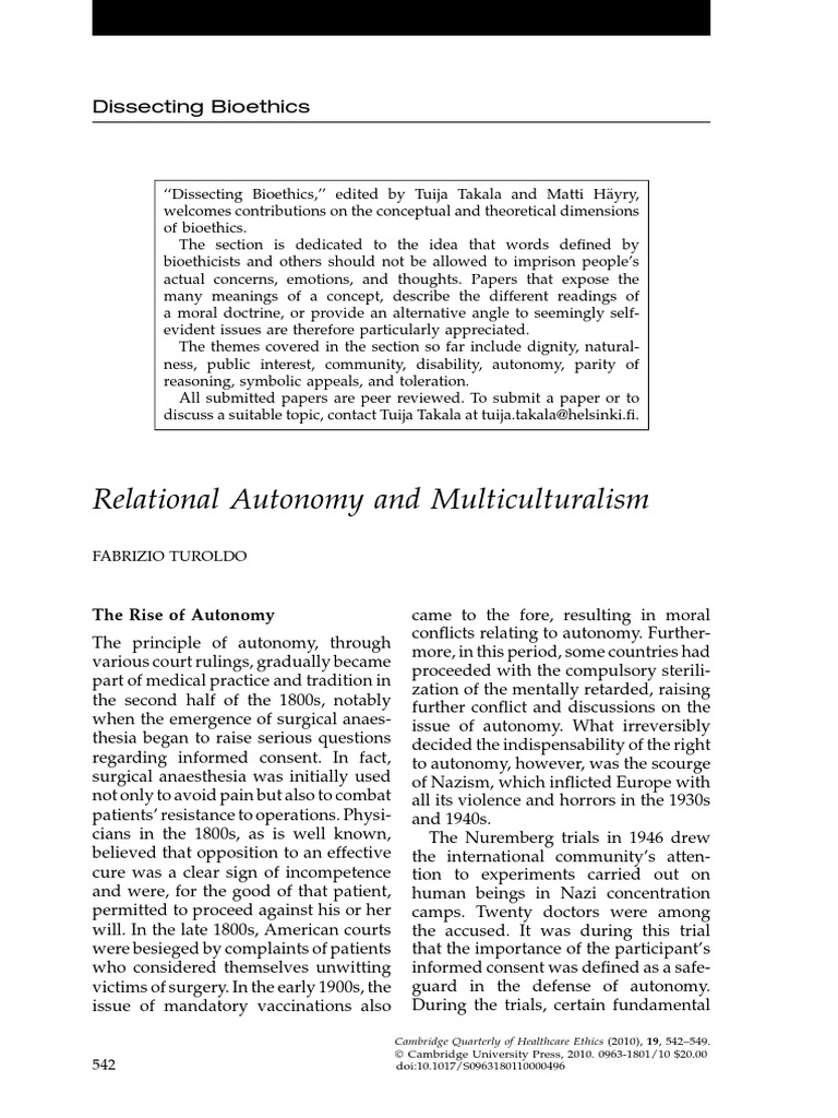 Relational Autonomy and Multiculturalism | PDF | Autonomy | Bioethics