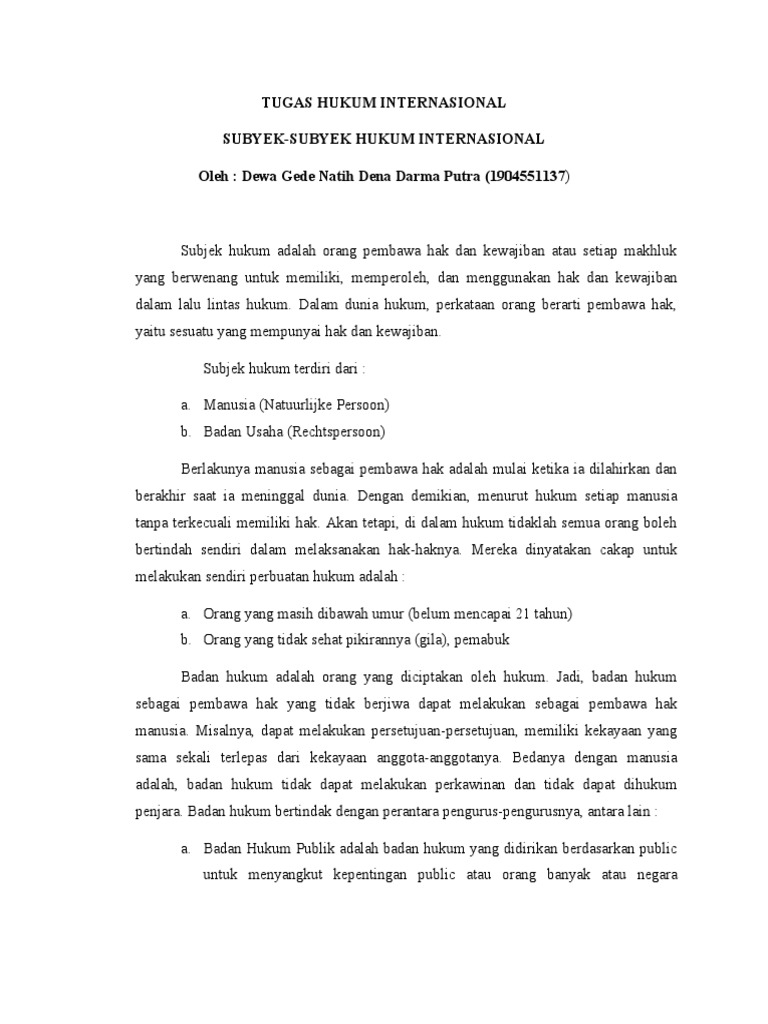 Subyek Hukum Internasional | PDF