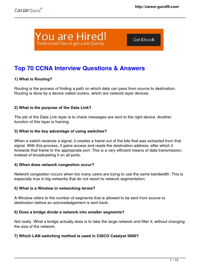 CCNA Interview Prep Guide | PDF | Computer Network | Ip Address